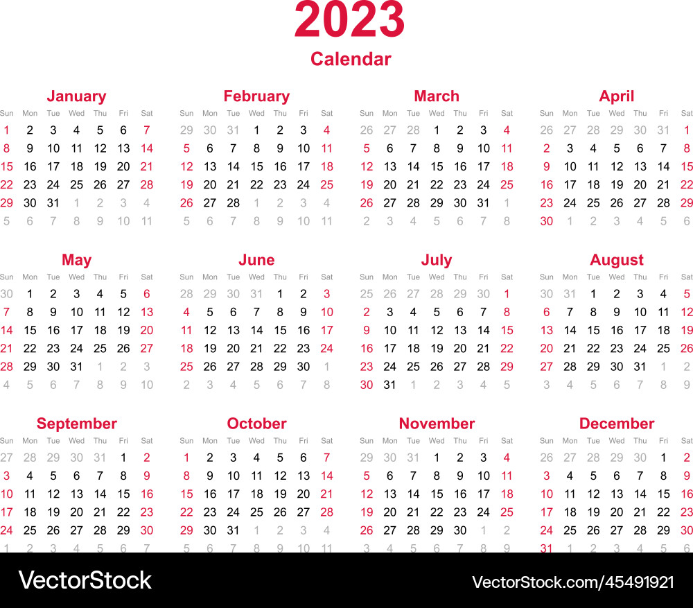 Calendar year 2023 template Royalty Free Vector Image