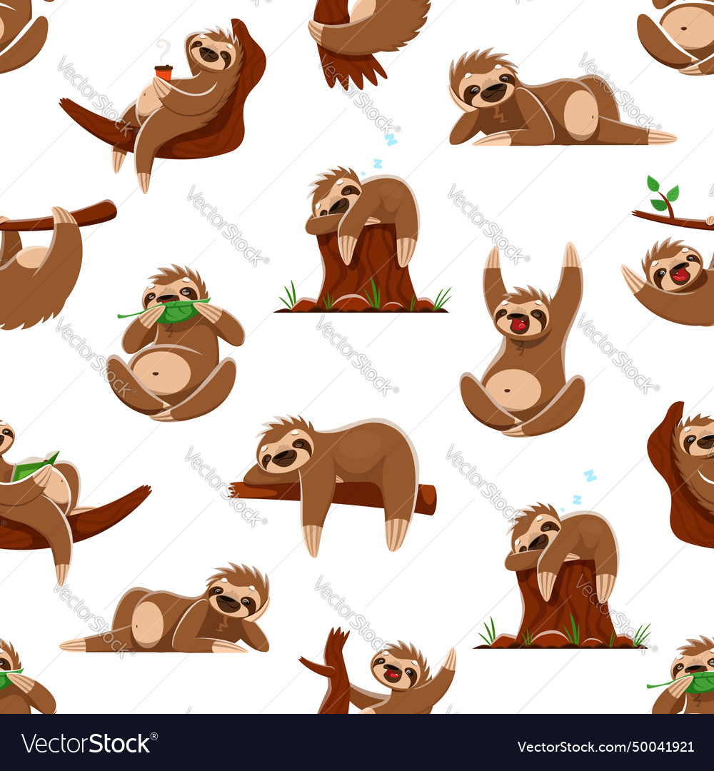 Cartoon funny sloth seamless pattern background Vector Image