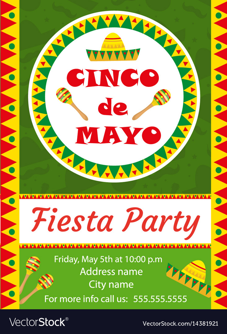 Cinco De Mayo Invitation Template Flyer Mexican Vector Image