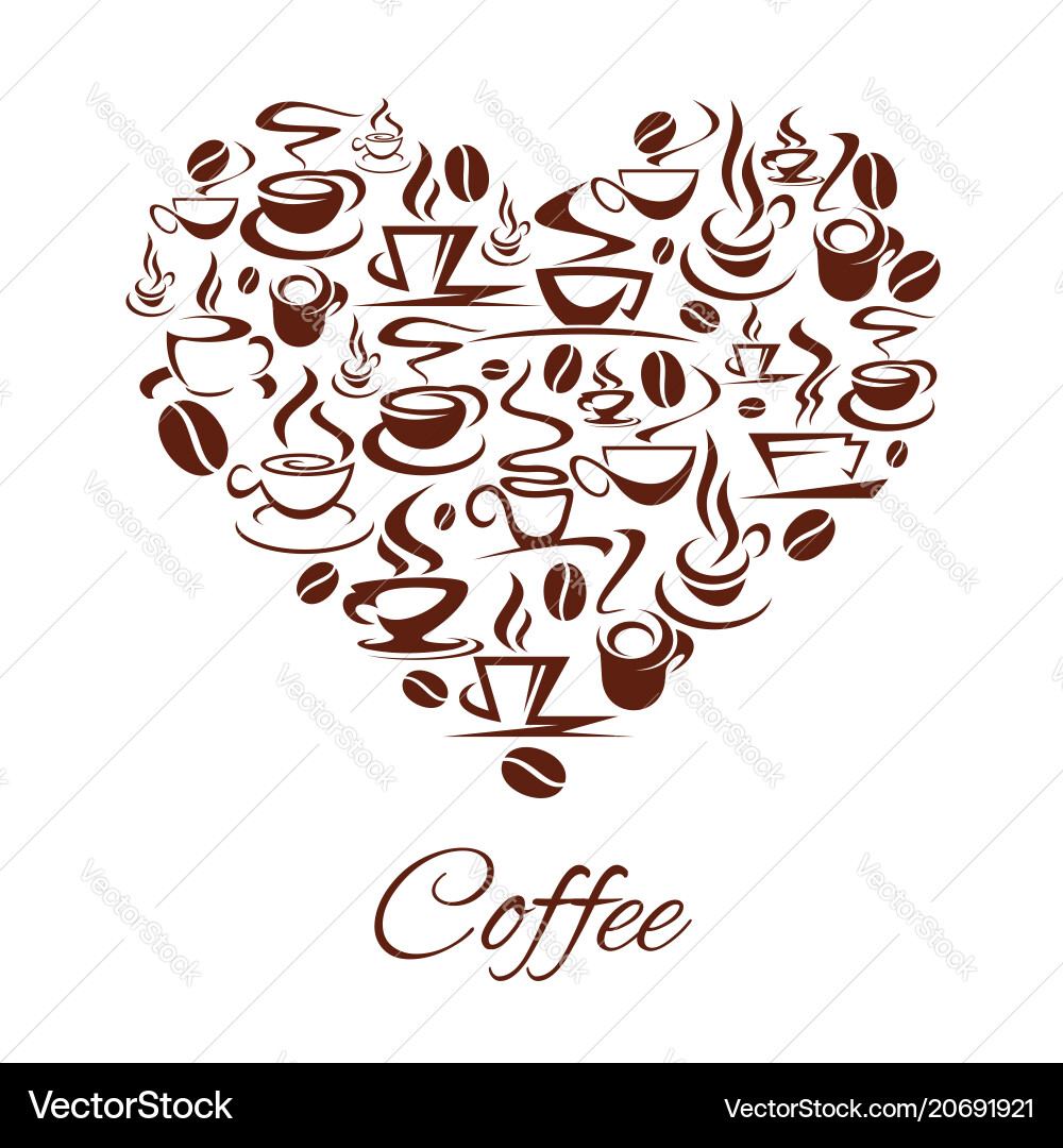 Coffeehouse cafe heart poster coffee cups Vector Image
