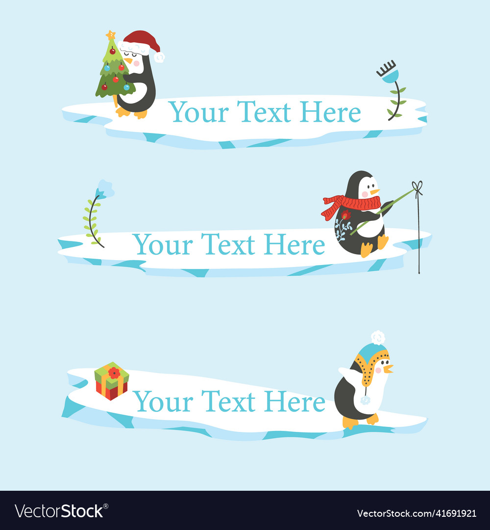Cute christmas penguins decorative text headers Vector Image Cute christmas penguins decorative text headers Vector Image