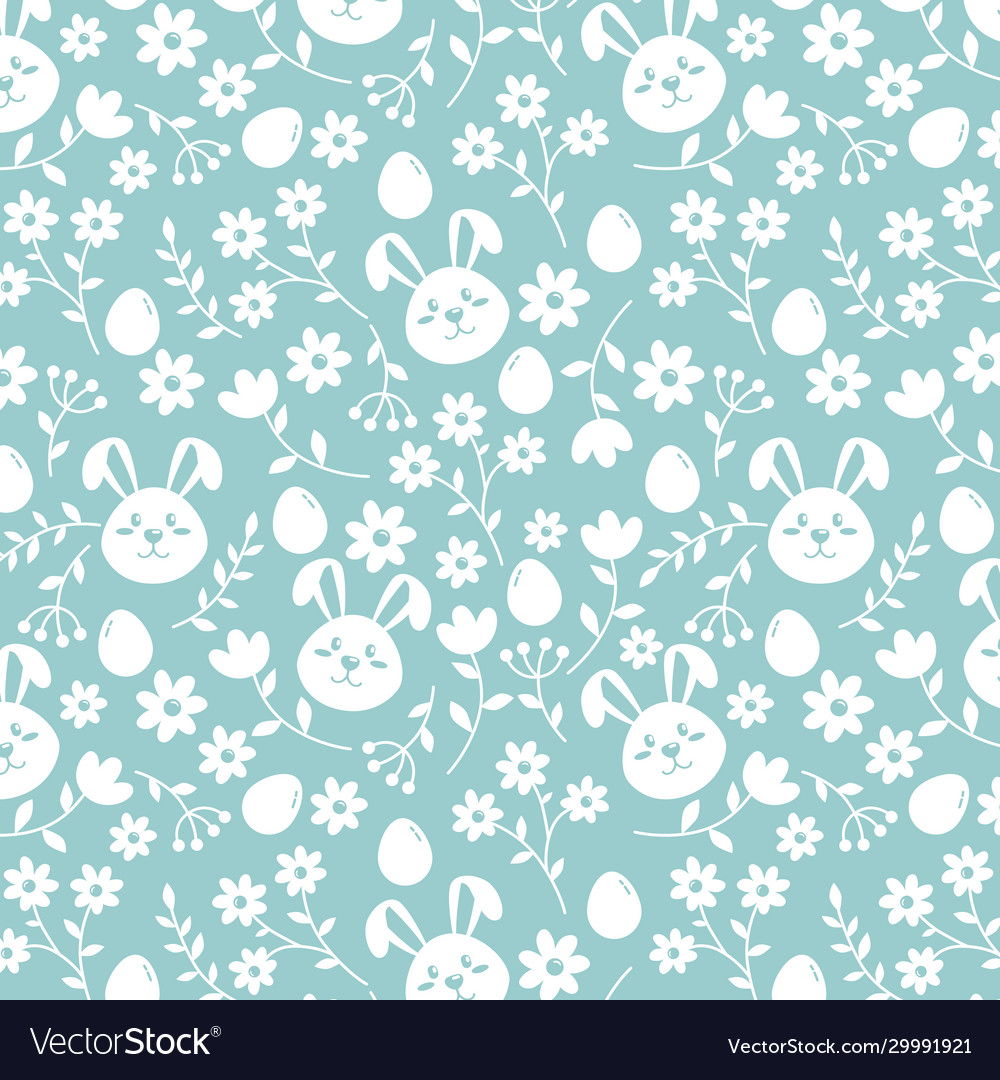 Easter seamless pattern with flowers and rabbits Vector Image