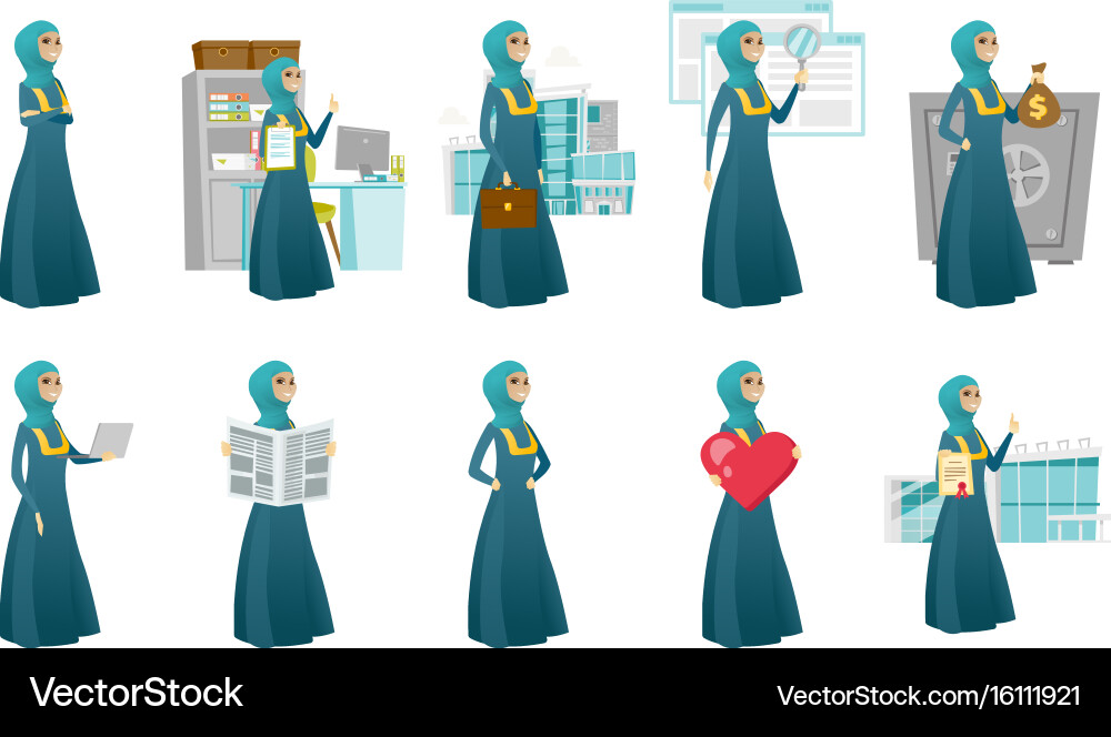 Muslim business woman set Royalty Free Vector Image