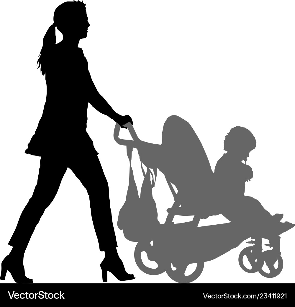 Silhouettes walkings mothers with baby strollers Vector Image