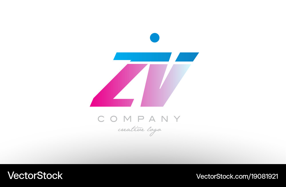 Zv z v alphabet letter combination pink blue bold Vector Image