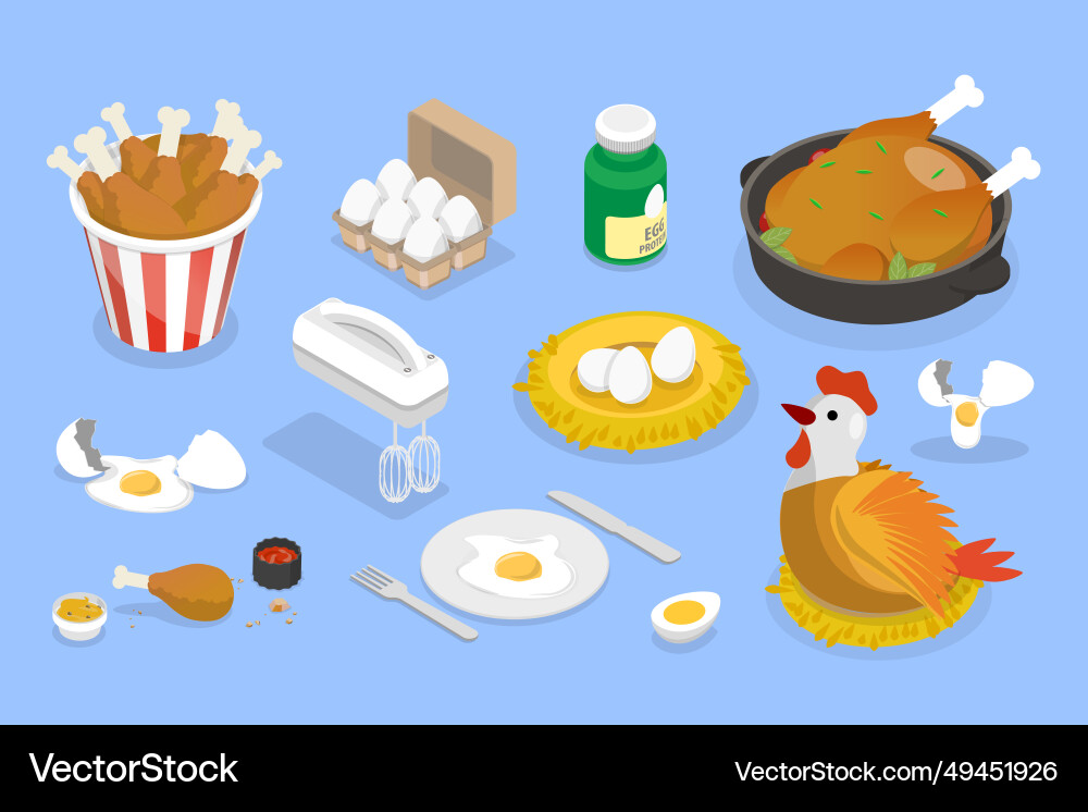 3d isometric flat set of chicken products Vector Image
