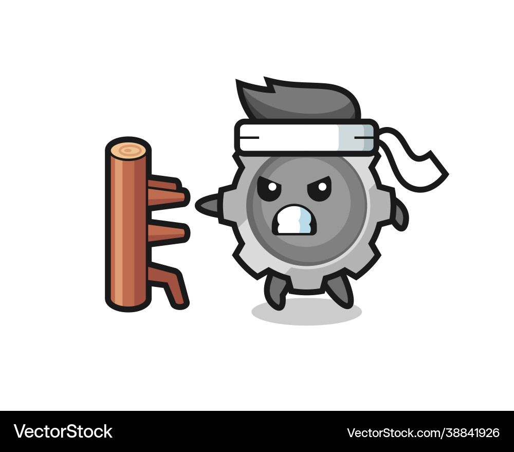 Gear cartoon as a karate fighter Royalty Free Vector Image