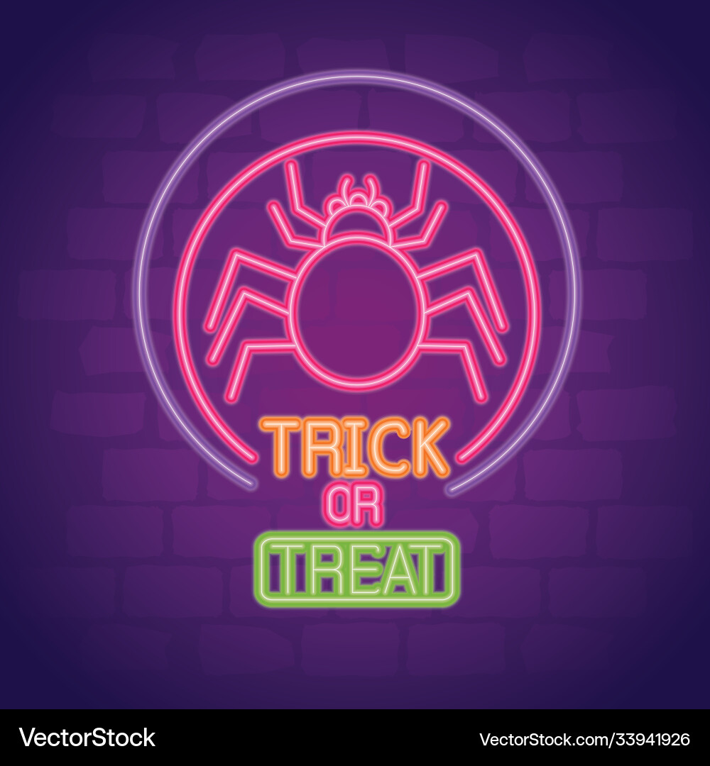 Halloween neon sign with spider Royalty Free Vector Image