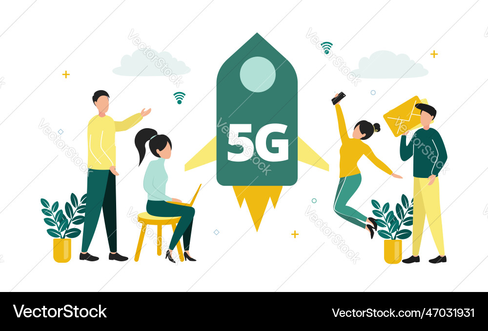 5g internet men and women Royalty Free Vector Image