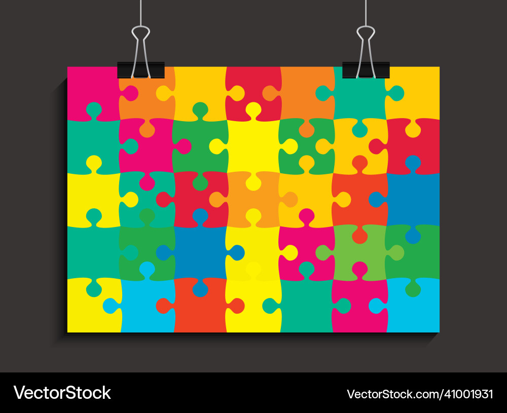 Banner template made color pieces puzzle jigsaw Vector Image
