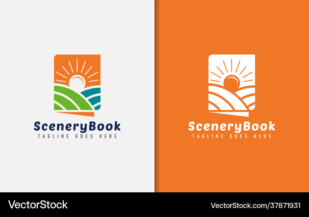 Book shape with landscape view and sunshine logo Vector Image