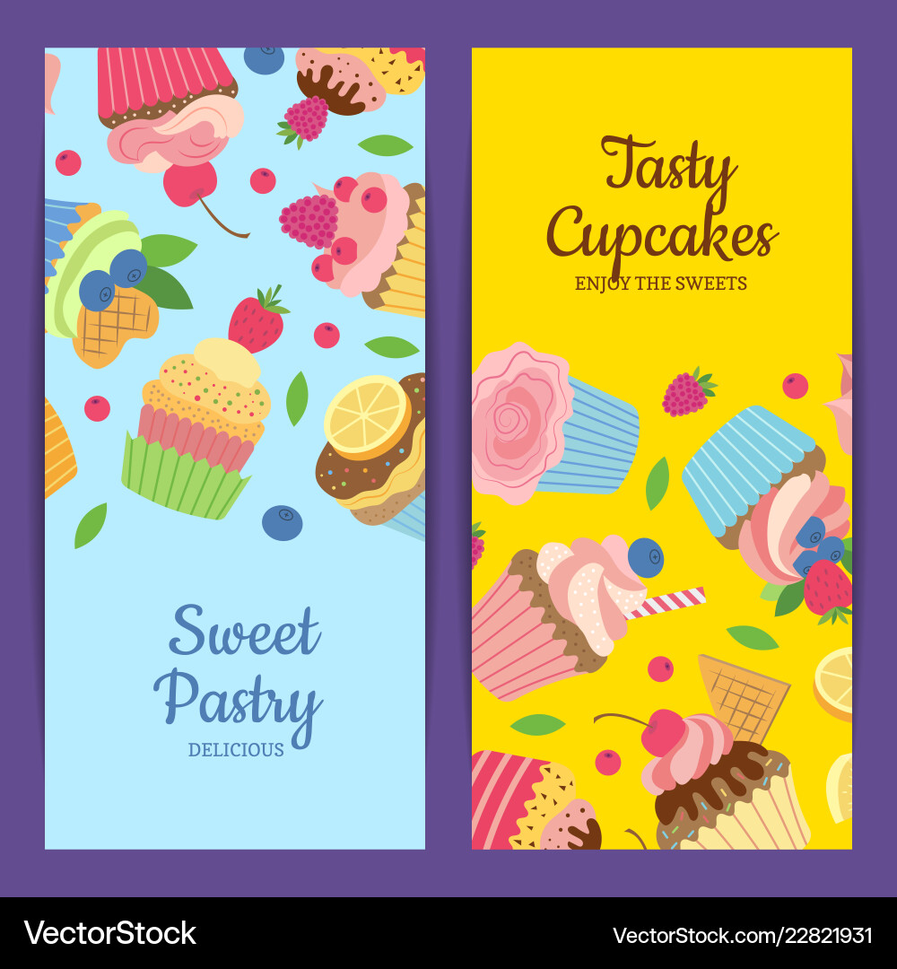 Cute cartoon muffins or cupcakes web banner Vector Image