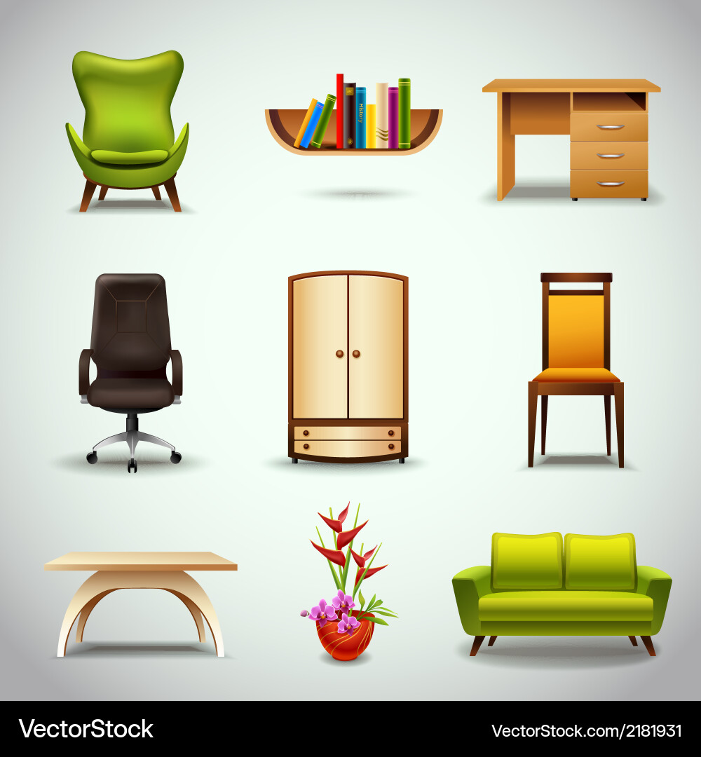 Furniture realistic icons Royalty Free Vector Image