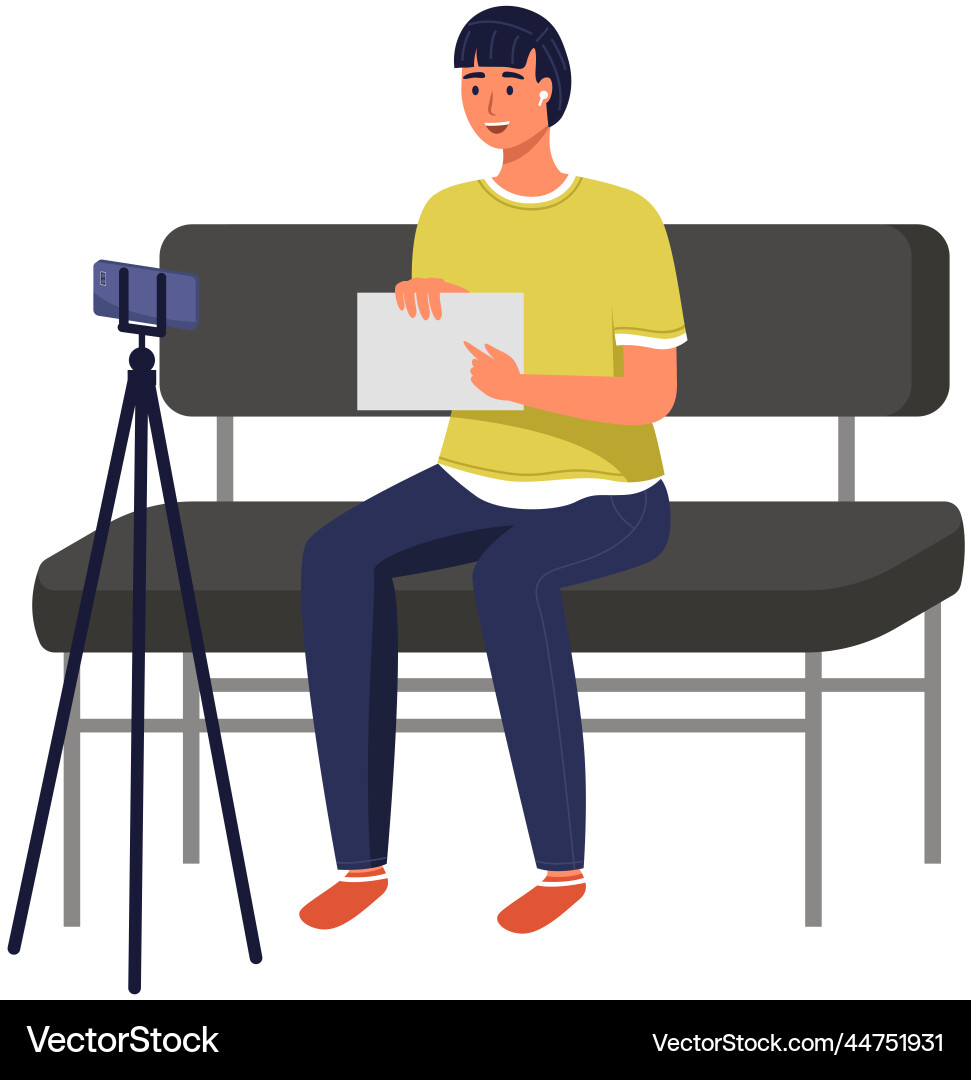 Negotiation session blogger recording video Vector Image