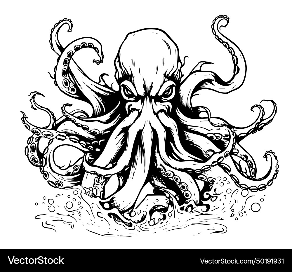 Octopus sketch hand drawn engraving style Vector Image