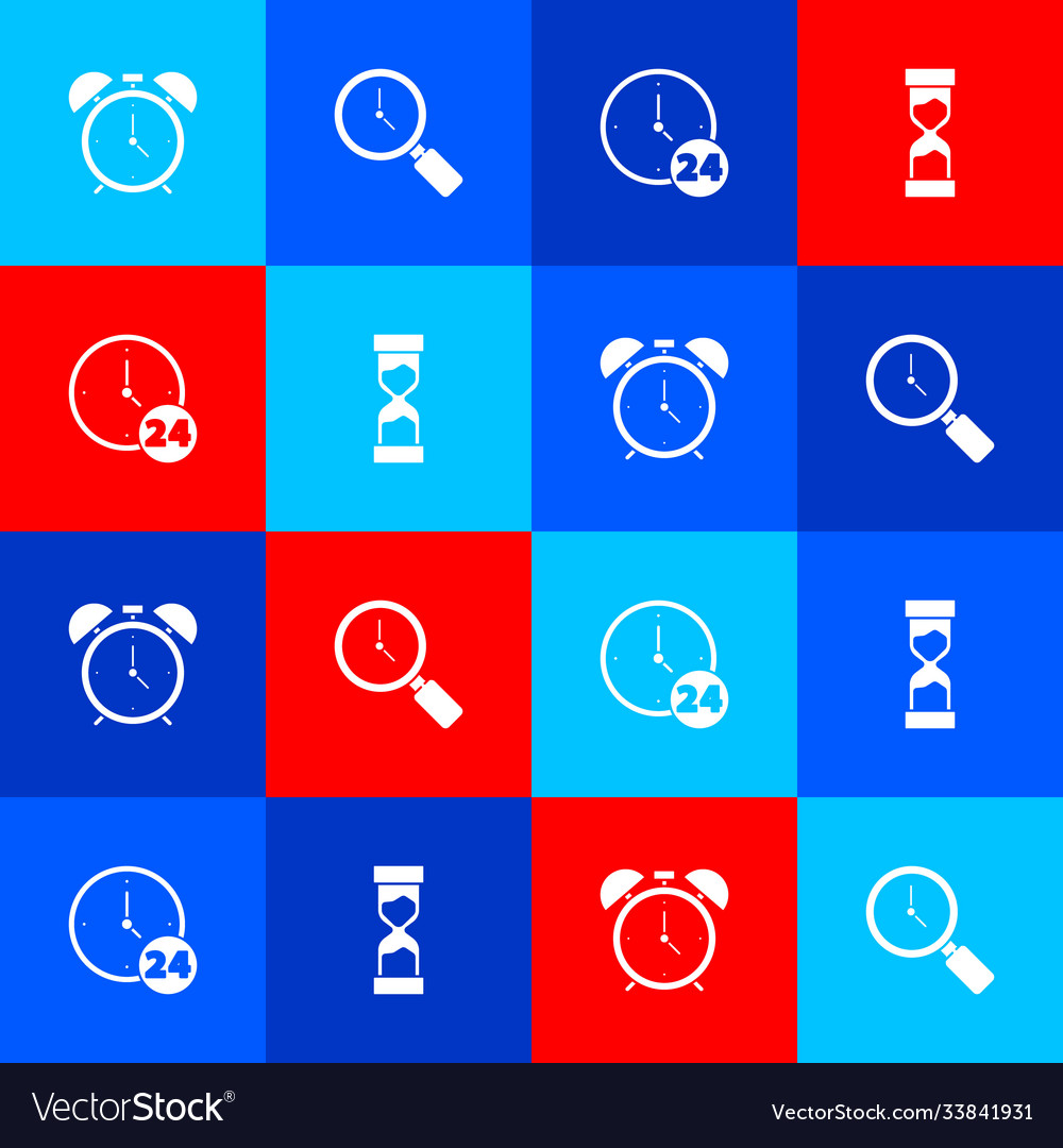 Set alarm clock magnifying glass with clock 24 Vector Image Set alarm clock magnifying glass with clock 24 Vector Image