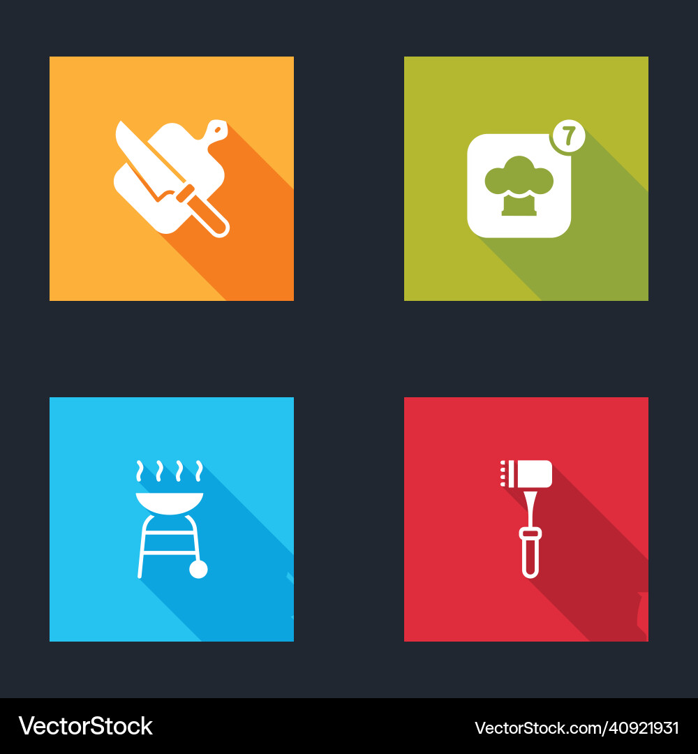 Set cutting board and knife chef hat barbecue Vector Image