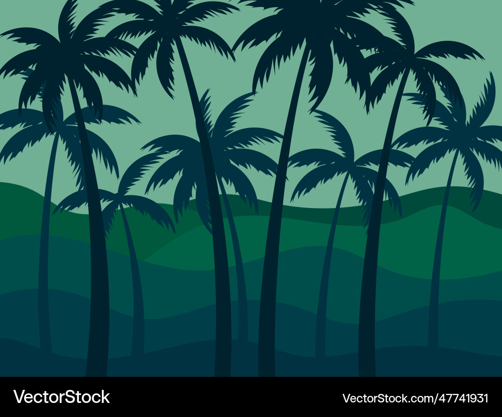 Tropical palm forest trees in the foreground Vector Image