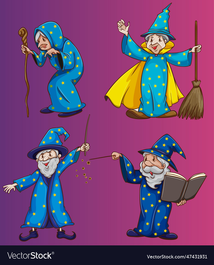 Wizard different pose on gradient background Vector Image