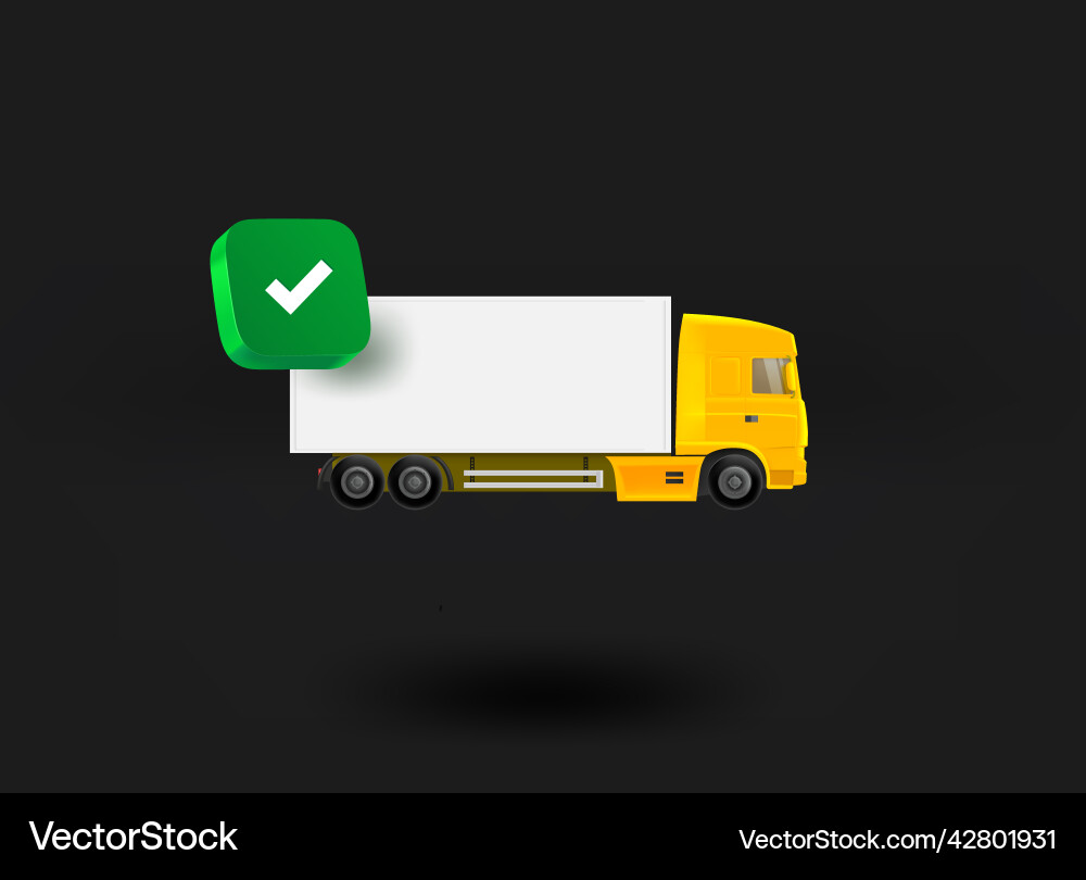 Yellow truck with checkmark icon 3d Royalty Free Vector