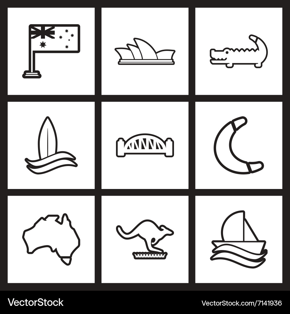 Assembly stylish black and white icons Australia Vector Image