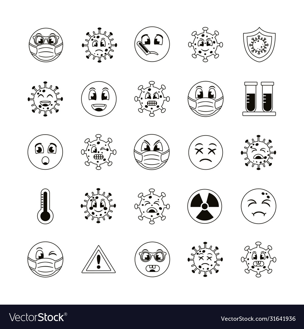 Bundle covid19 emojis set icons Royalty Free Vector Image