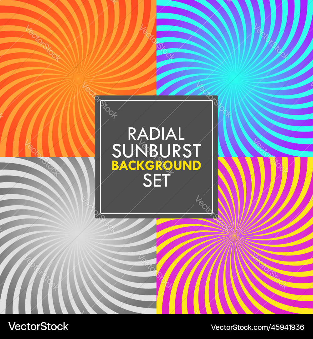 Colorful radial sunburst square background set Vector Image
