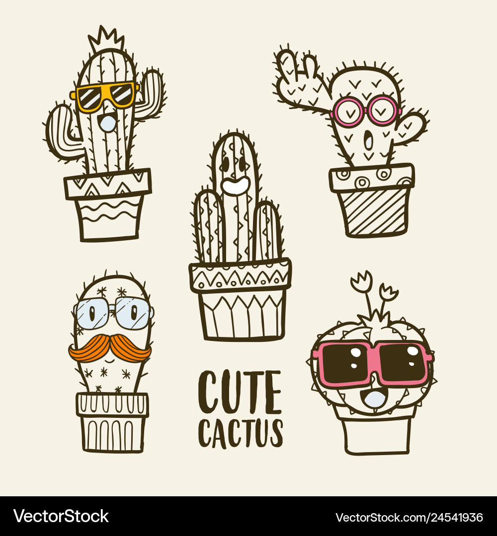 Cute cactus cartoon sticker cactus sticker Vector Image