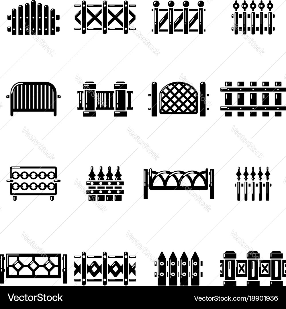 Different fencing icons set simple style Vector Image