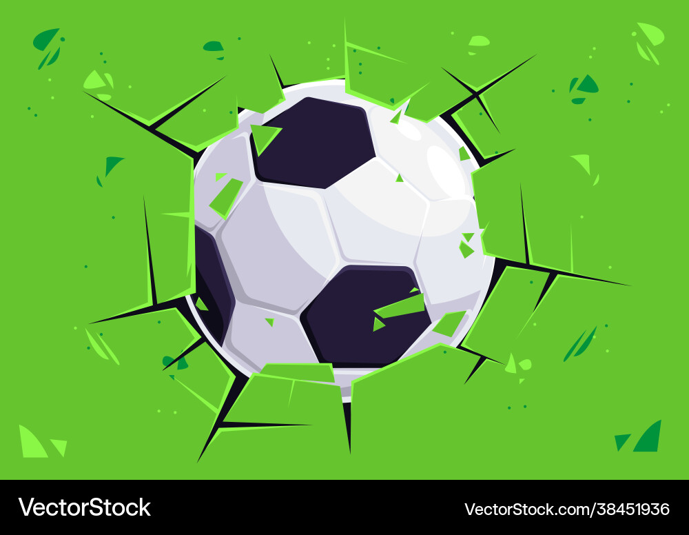 Football breaking a green wall Royalty Free Vector Image