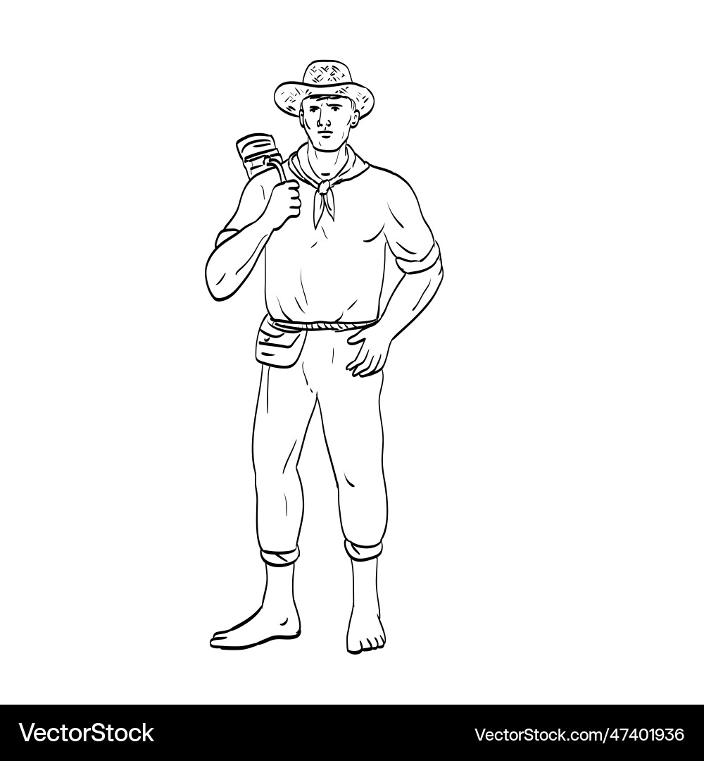 Male filipino farmer standing front view comics Vector Image