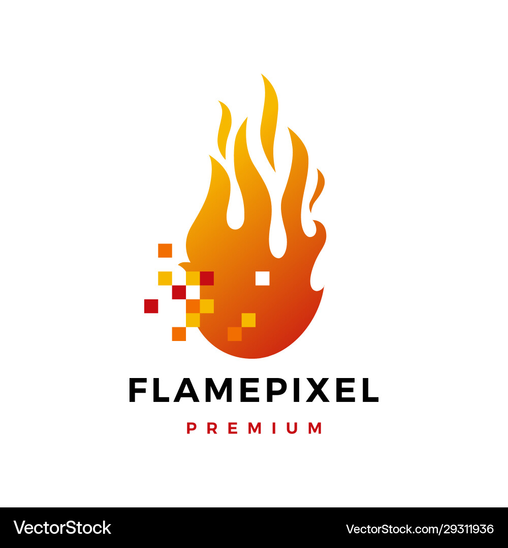 Pixel flame fire digital logo icon Royalty Free Vector Image