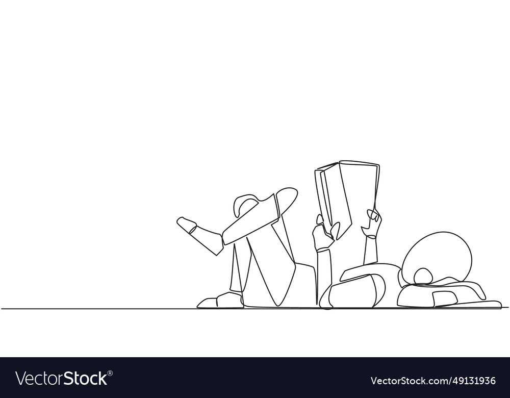 Single continuous line drawing robot lying Vector Image