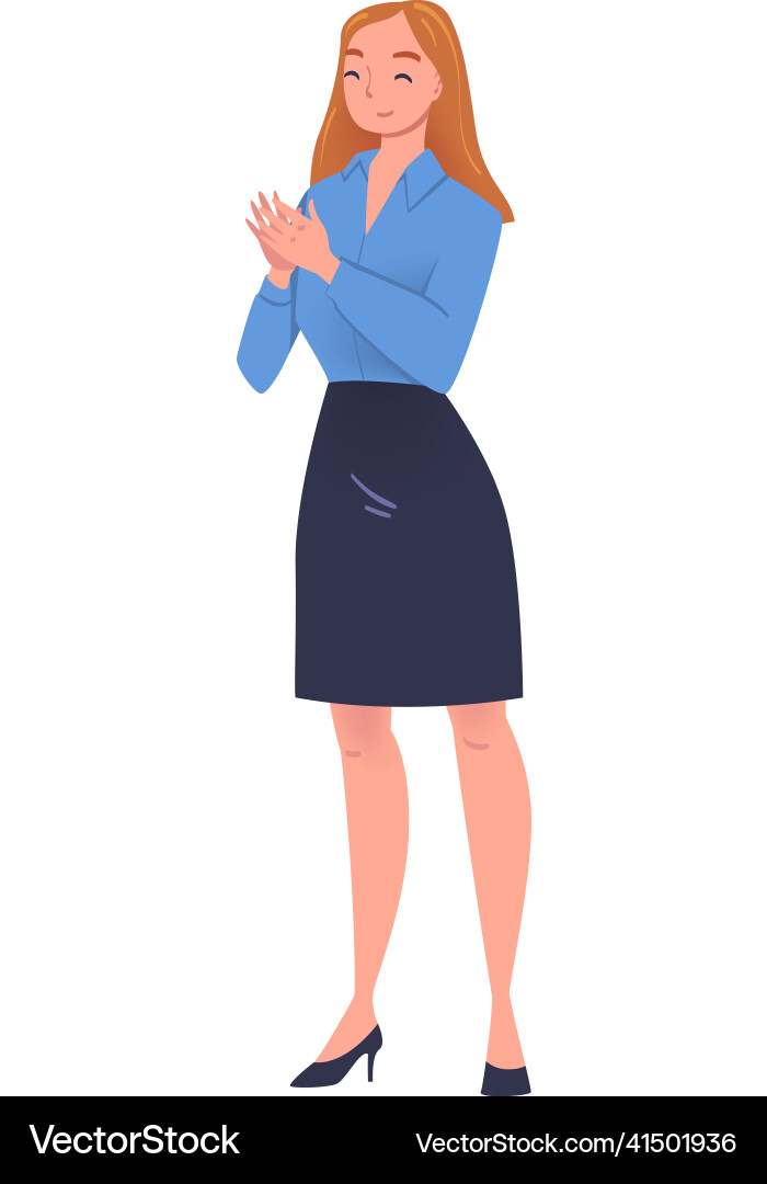 Smiling woman character standing and clapping his Vector Image