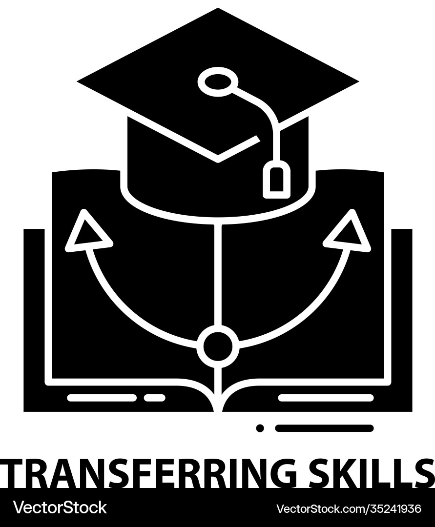Transferring skills icon black sign Royalty Free Vector