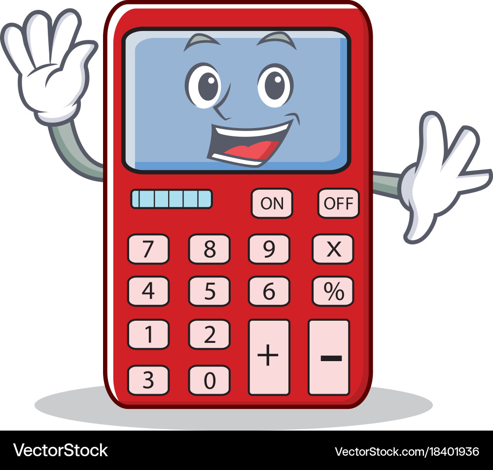 Waving cute calculator character cartoon Vector Image