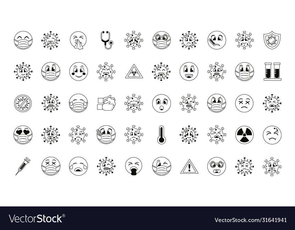 Bundle covid19 emojis set icons Royalty Free Vector Image