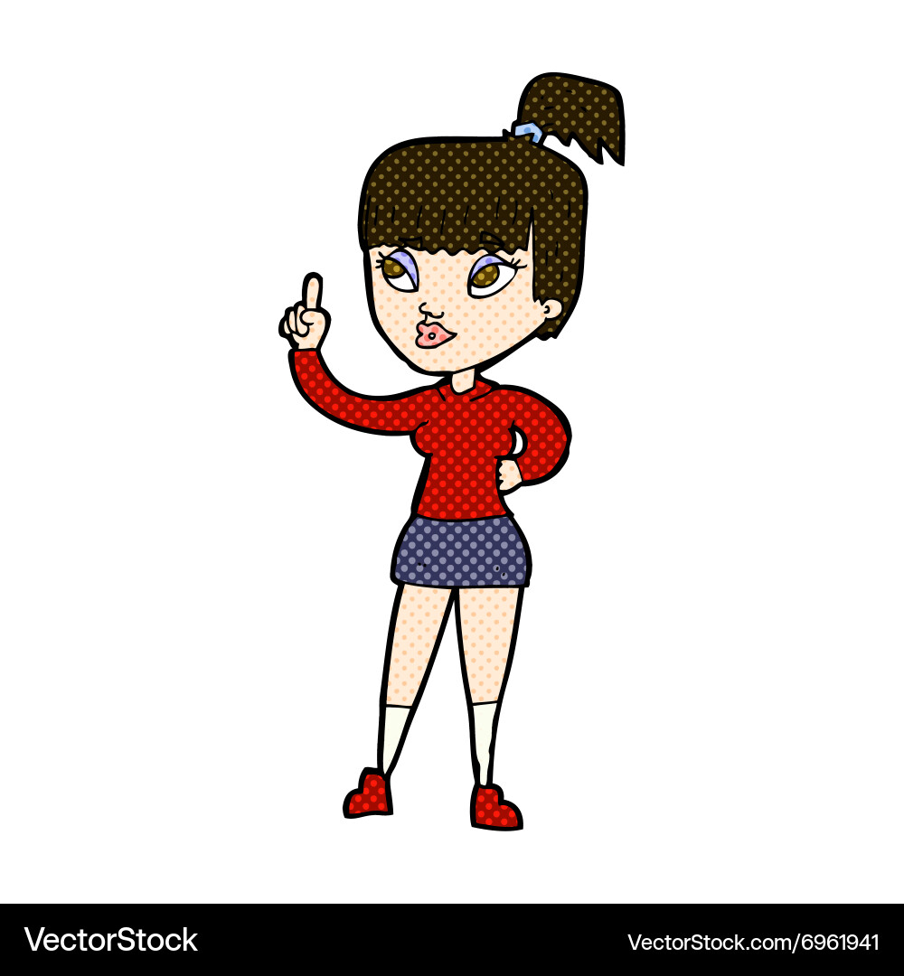 Comic cartoon attractive girl with idea Royalty Free Vector