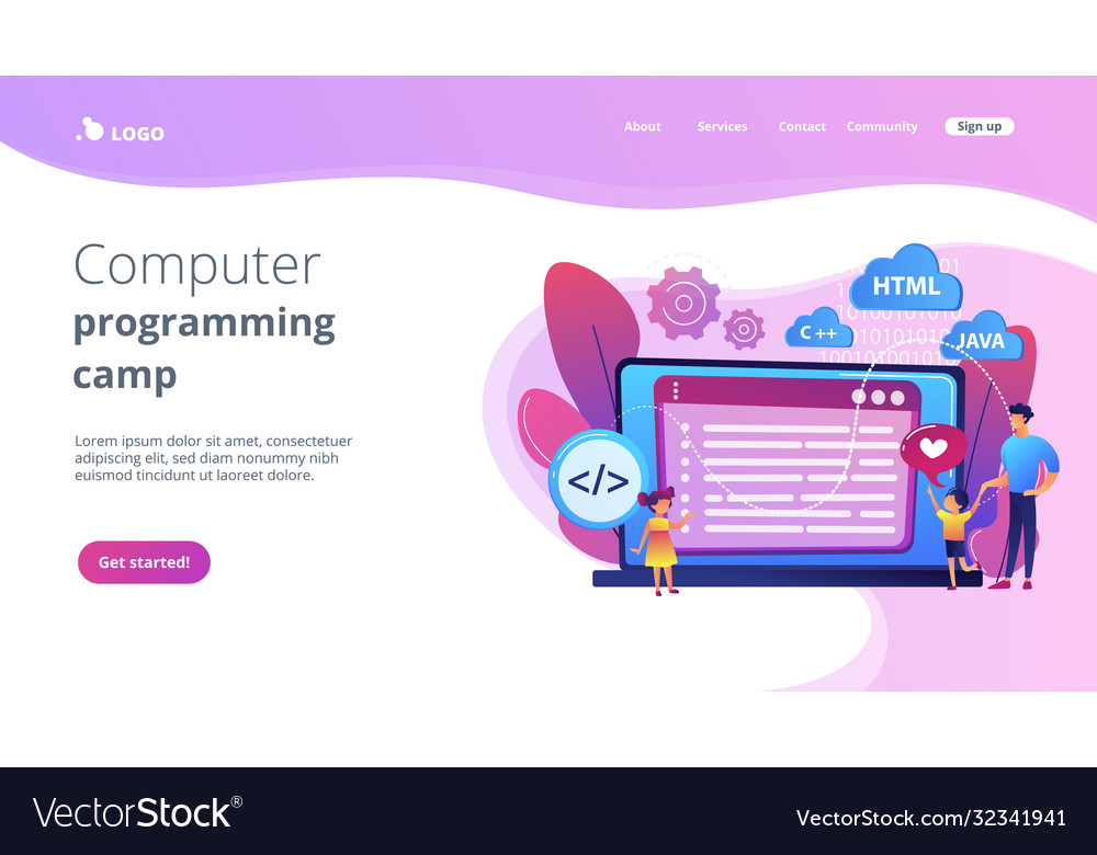 Computer programming camp concept landing page Vector Image