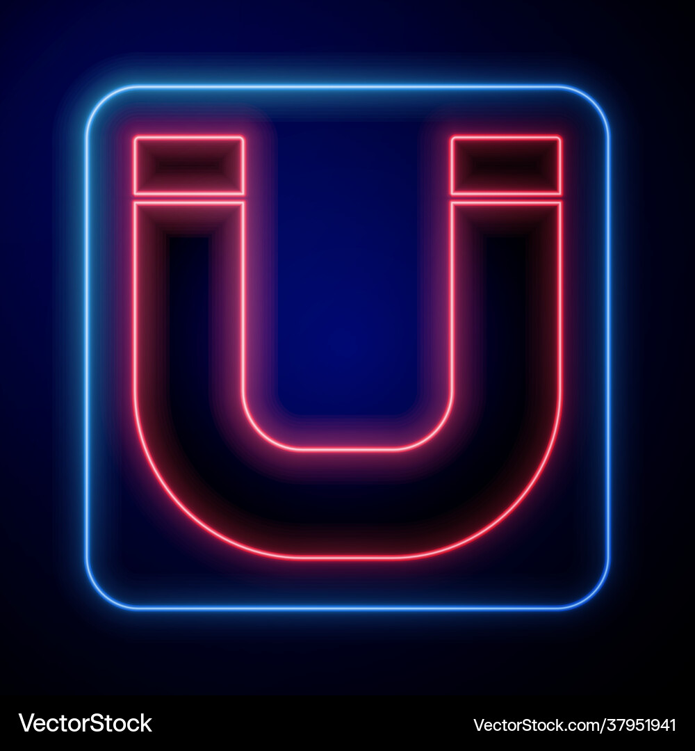 Glowing neon magnet icon isolated on blue Vector Image