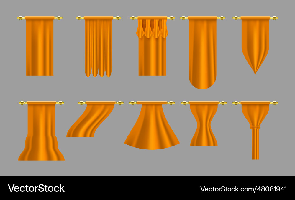 Gold curtains set realistic luxury curtain Vector Image