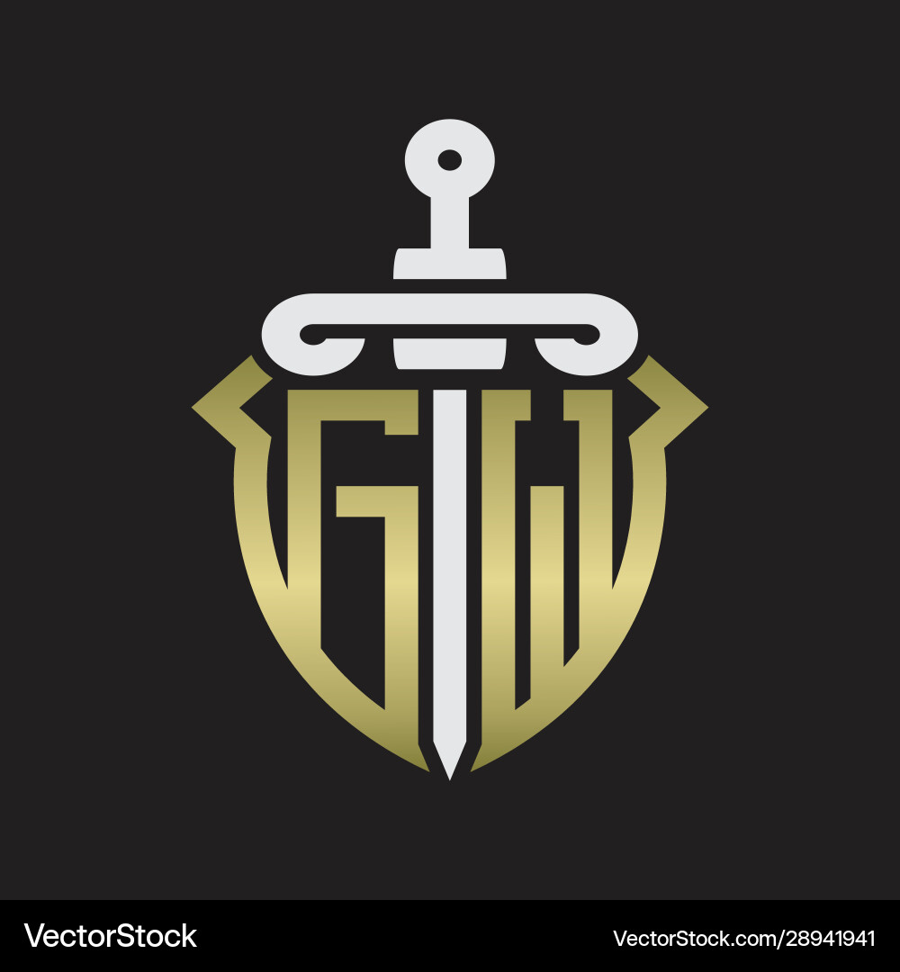 Gw logo monogram with sword and shield Royalty Free Vector