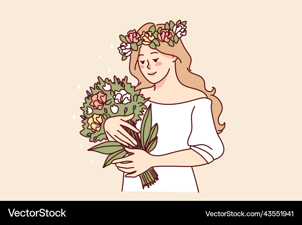 Happy woman with flowers Royalty Free Vector Image