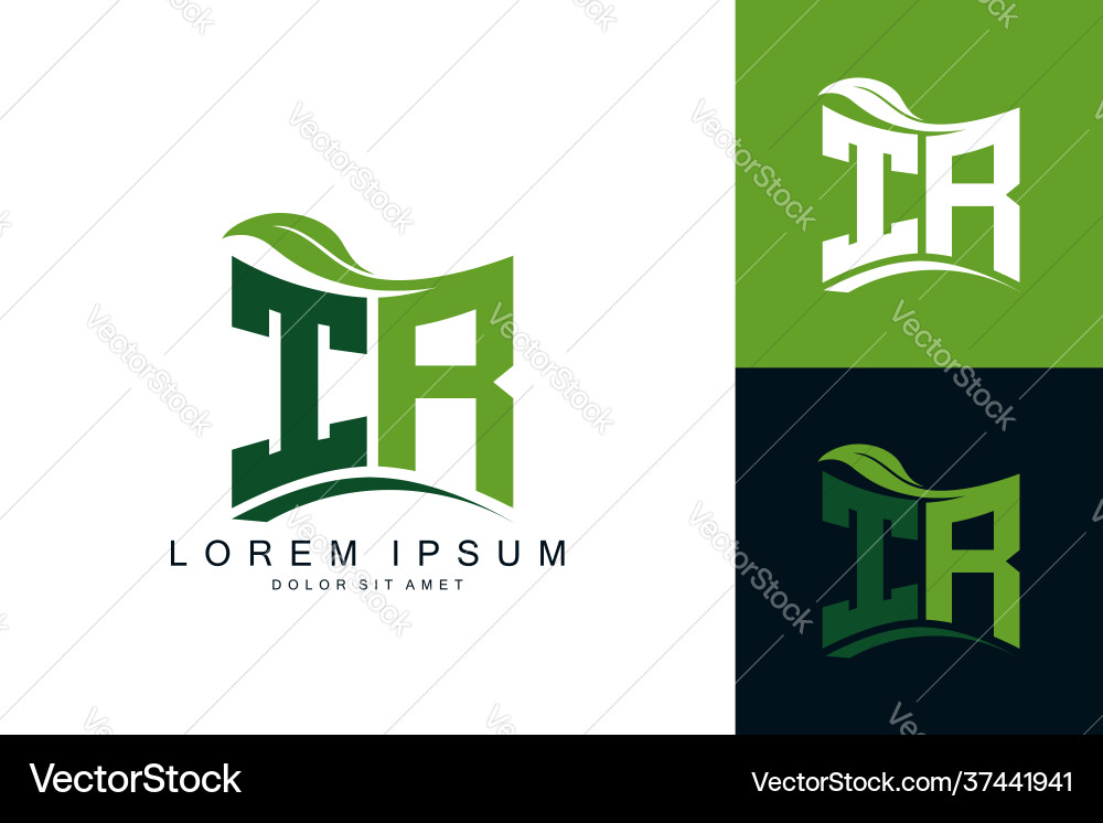 Ir logo monogram with green leaf nature organic Vector Image