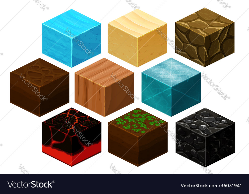 Isometric 3d cube textures set for computer games Vector Image