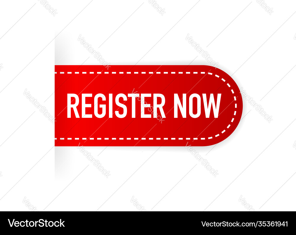 Red register now label in modern style on white Vector Image