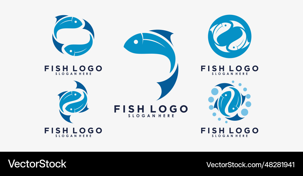 Set of fish logo design with template Royalty Free Vector