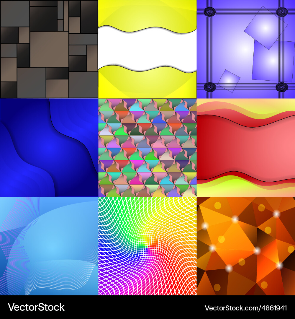 Set of nine different and colorful abstract Vector Image