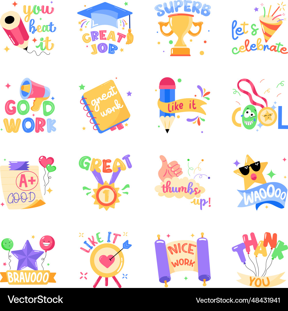 Set of typography letters flat stickers Royalty Free Vector