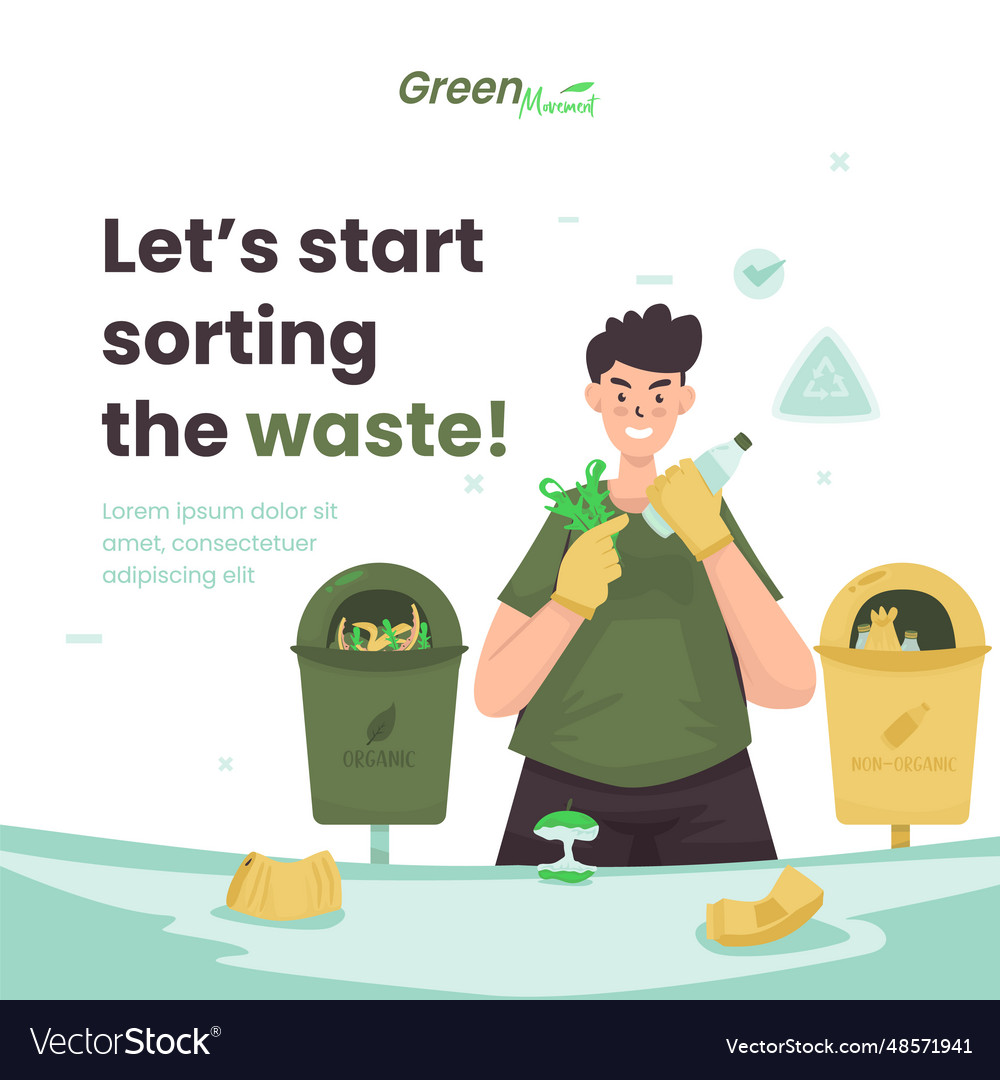 Sorting waste greeting post Royalty Free Vector Image